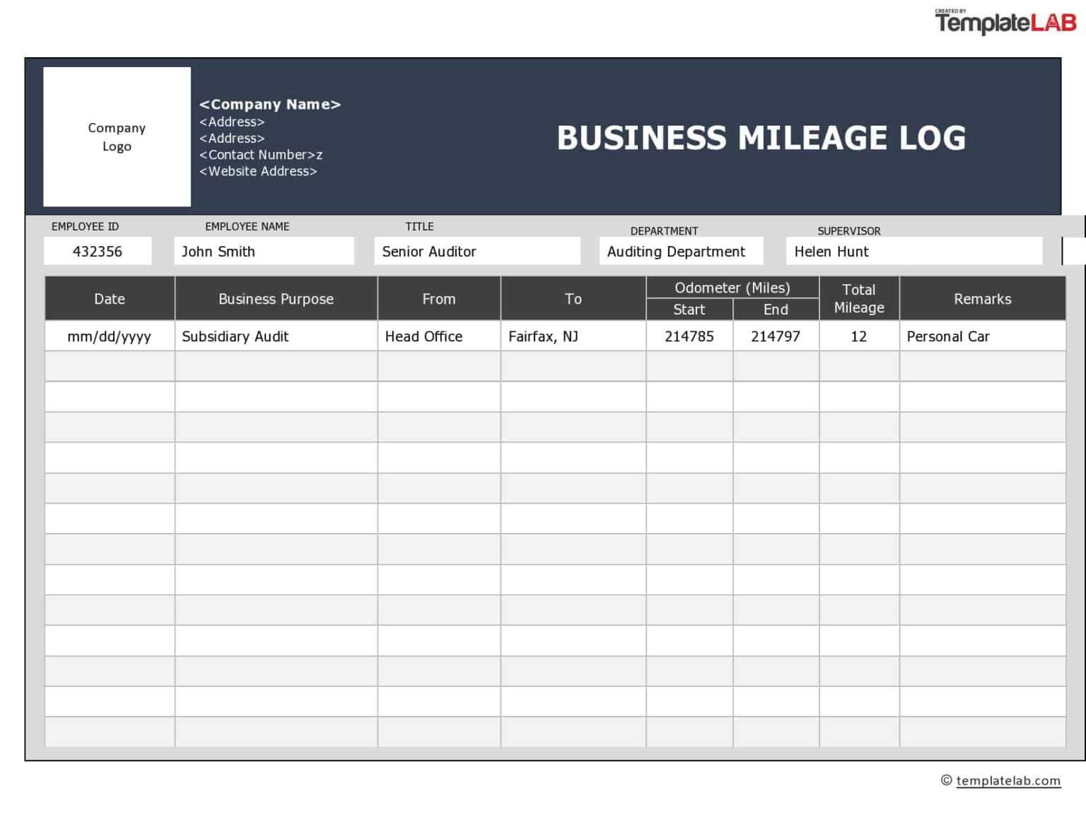 Mileage Report Template Mileage Report Template