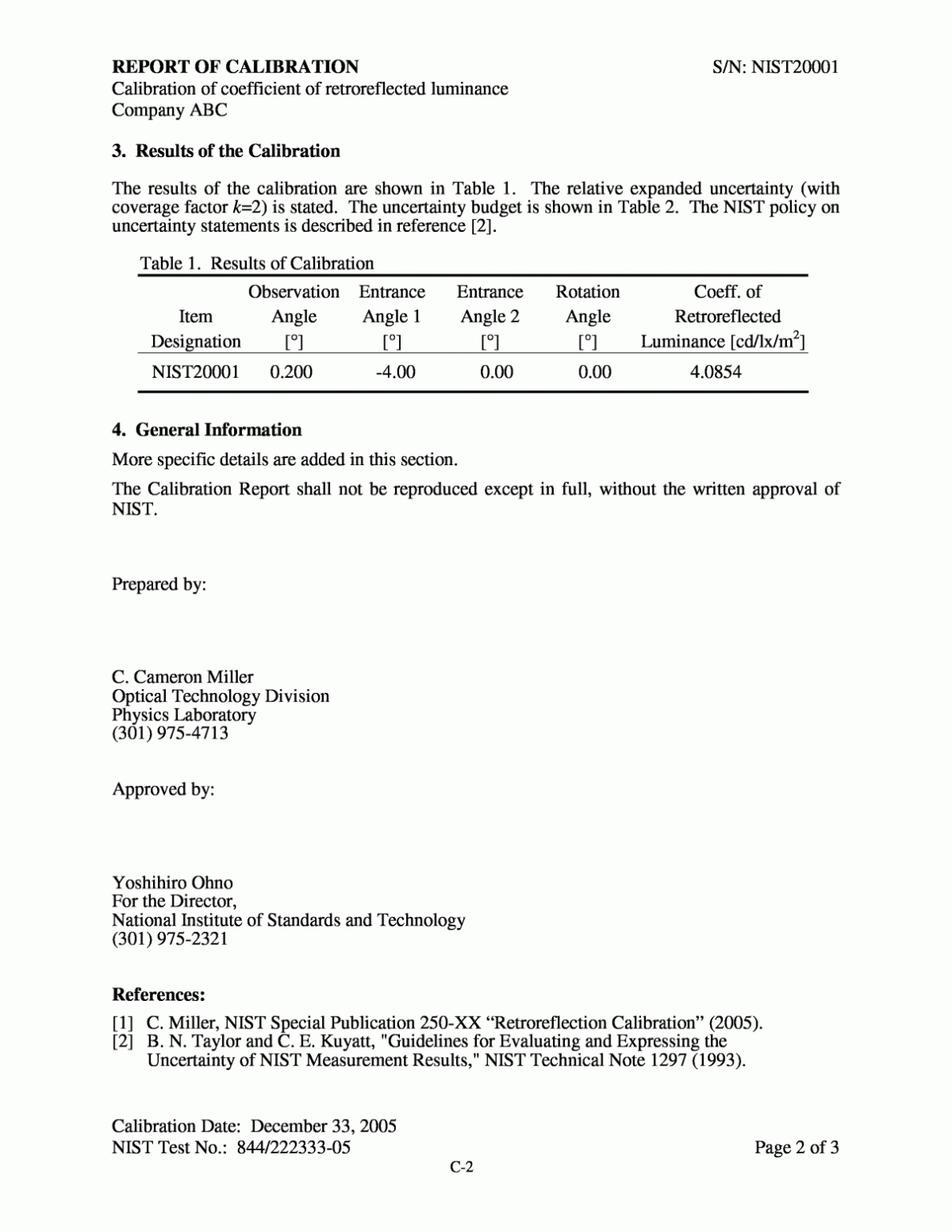 Appendix C: Sample Calibration Report | National Calibration throughout ...
