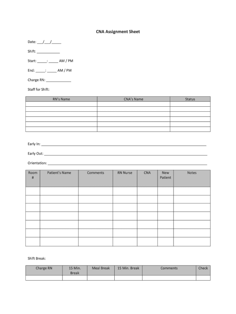 Cna Assignment Sheet Templates – Fill Online, Printable for Charge ...