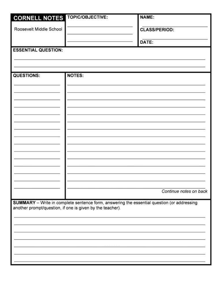 Cornell Notes Template – Fill Online, Printable, Fillable within ...