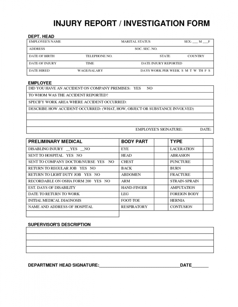 Editable Injury Report Form Format First Aid Example Sports regarding ...