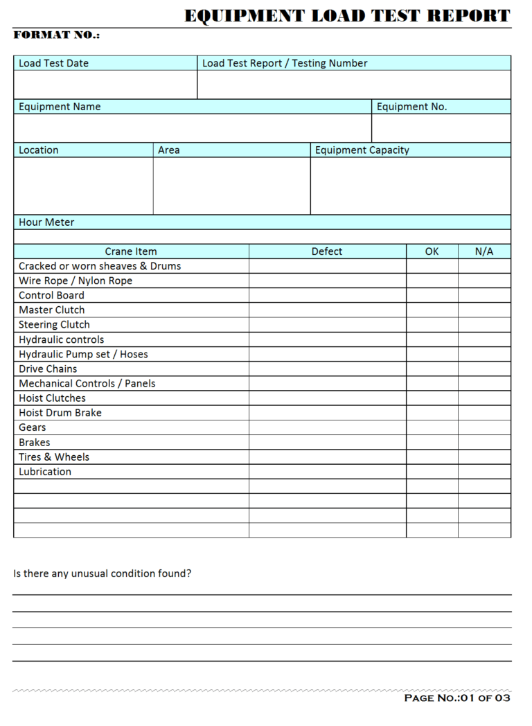 Equipment Load Test Report – inside Acceptance Test Report Template ...