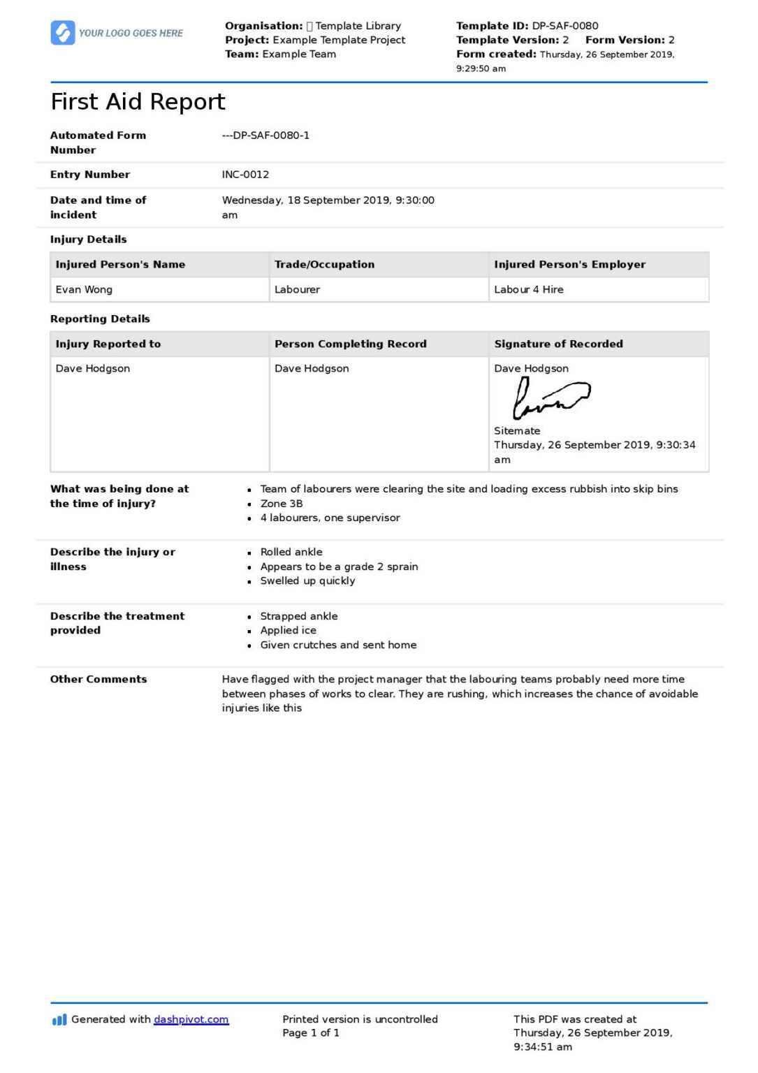 First Aid Report Form Template (Free To Use, Better Than Pdf ...