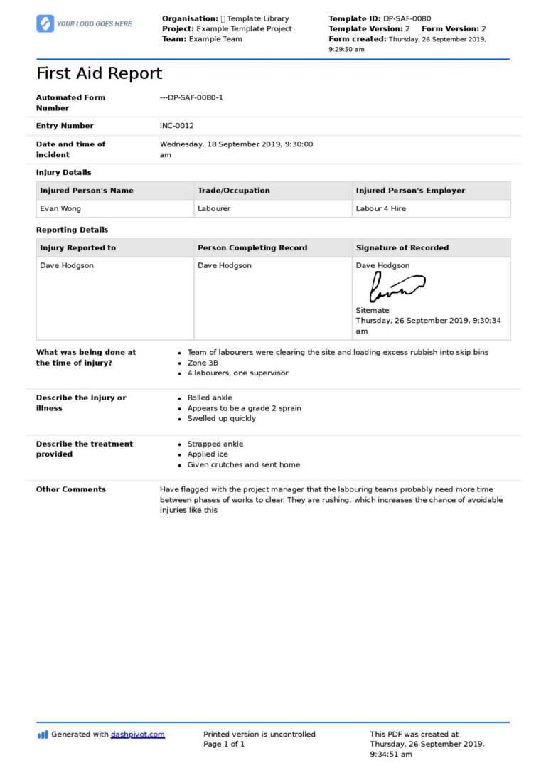 First Aid Report Form Template (Free To Use, Better Than Pdf ...