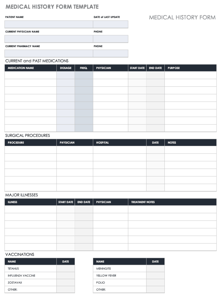 Free Medical Form Templates | Smartsheet inside Health Check Report ...