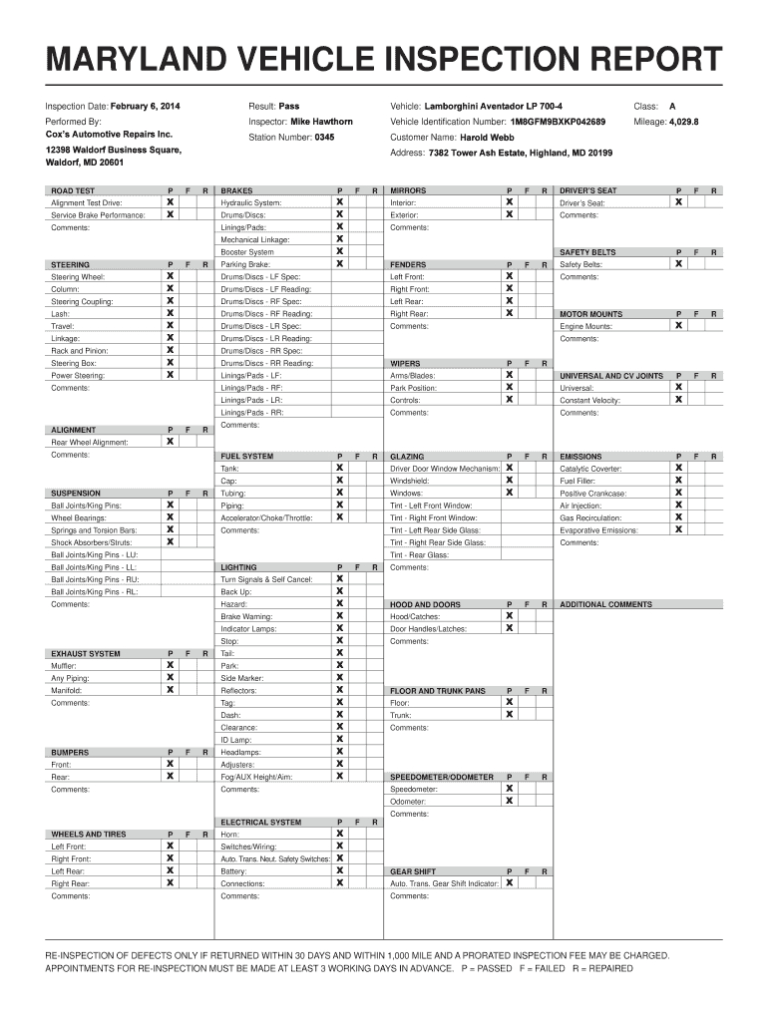 Maryland State Inspection Form – Fill Out And Sign Printable Pdf ...