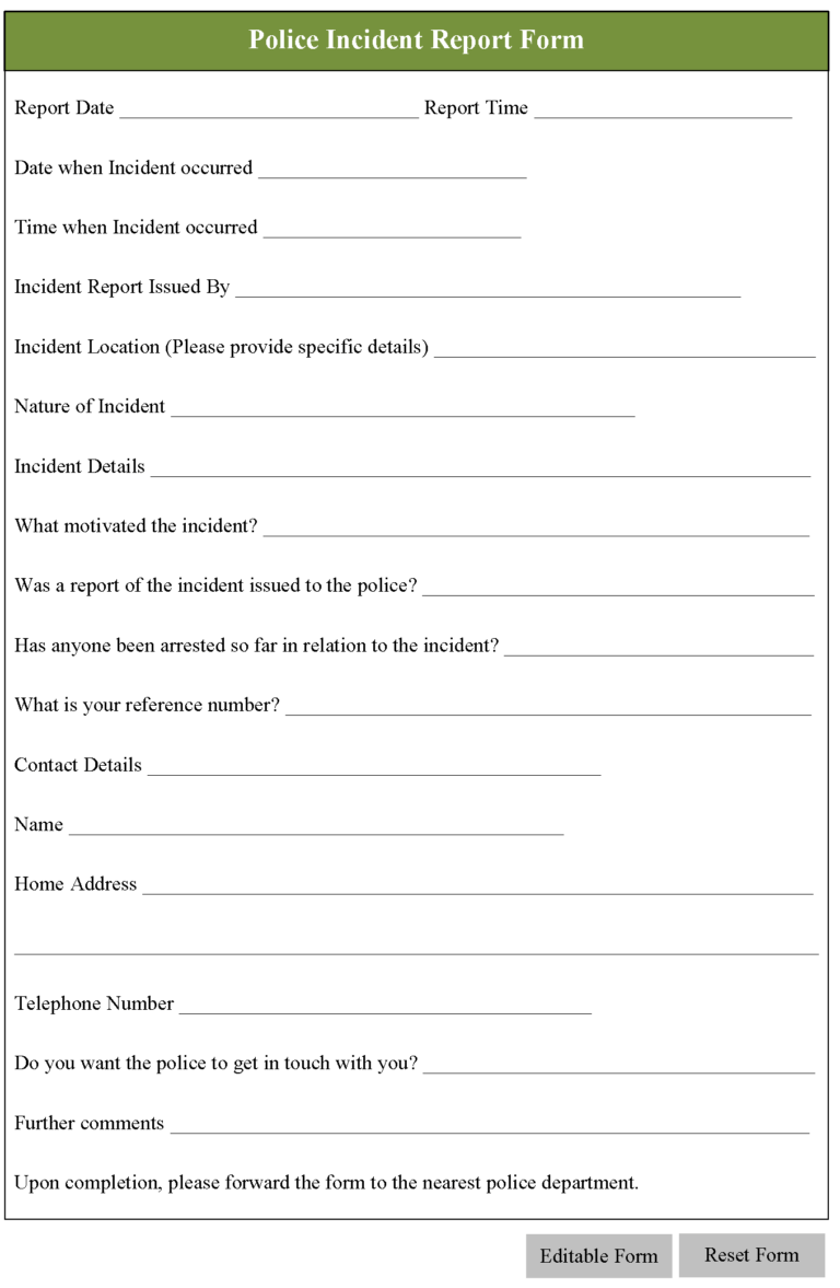 Police Incident Report Form | Editable Forms in Police Incident Report ...