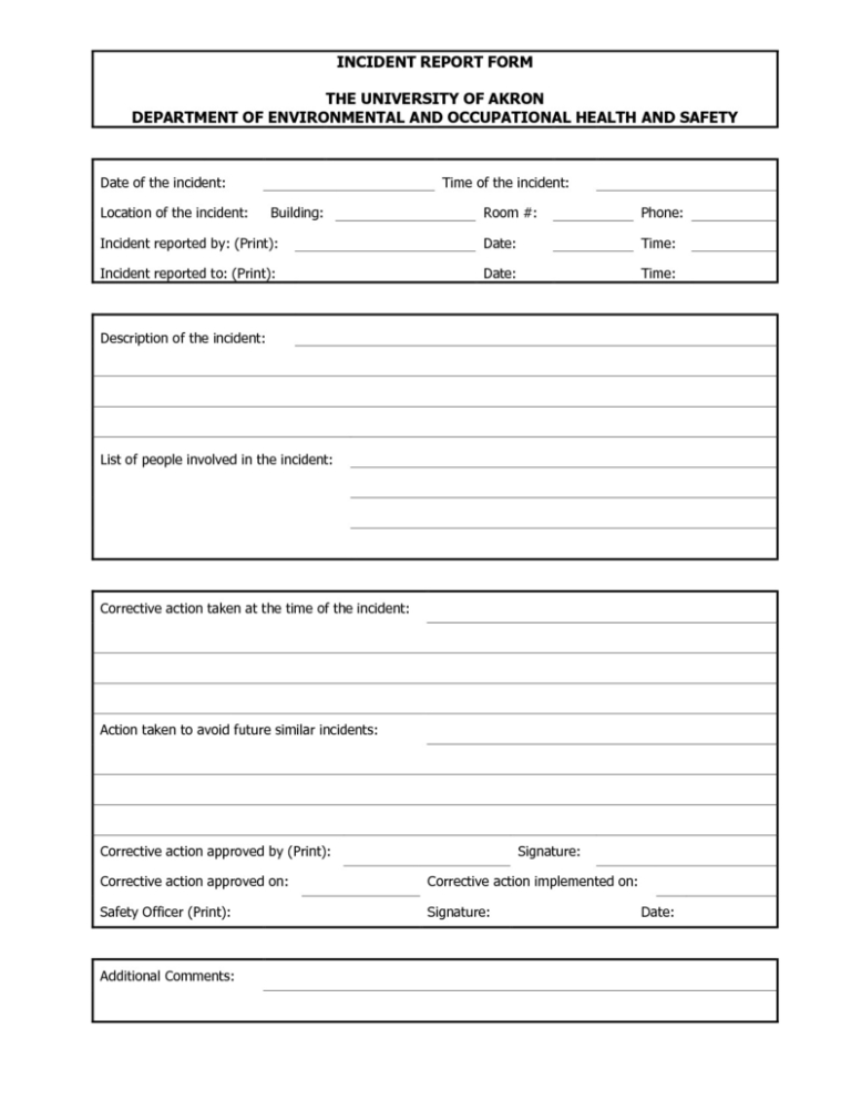 Printable Corrective Action Form Fresh Incident Report Doc throughout ...
