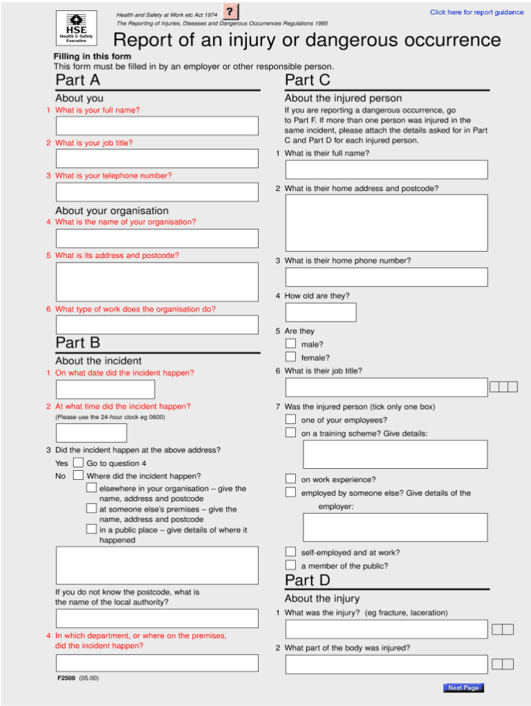 Riddor Form – Fill Online, Printable, Fillable, Blank within Hse Report ...