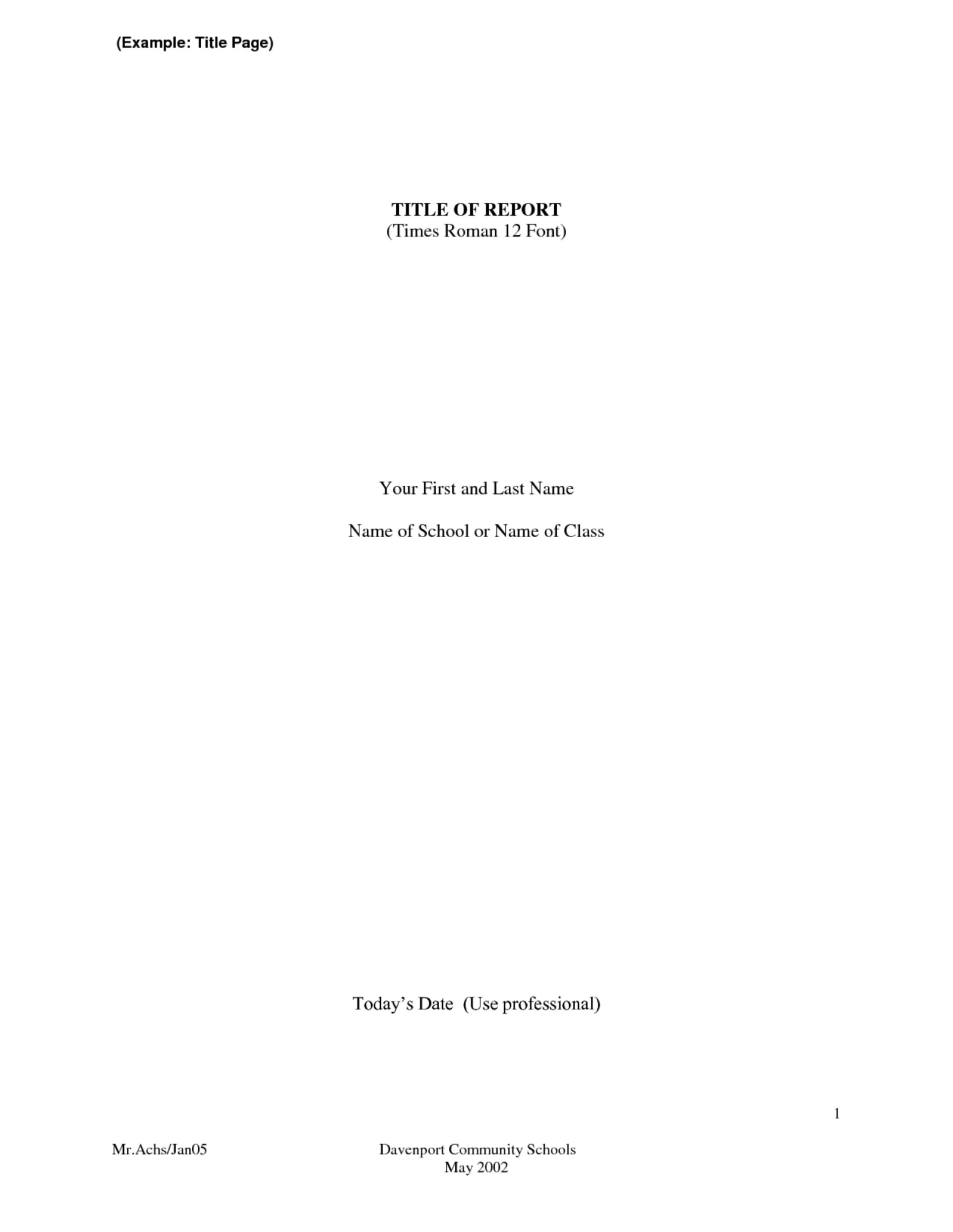 Sample Cover Page For Report – Dalep.midnightpig.co regarding Technical ...